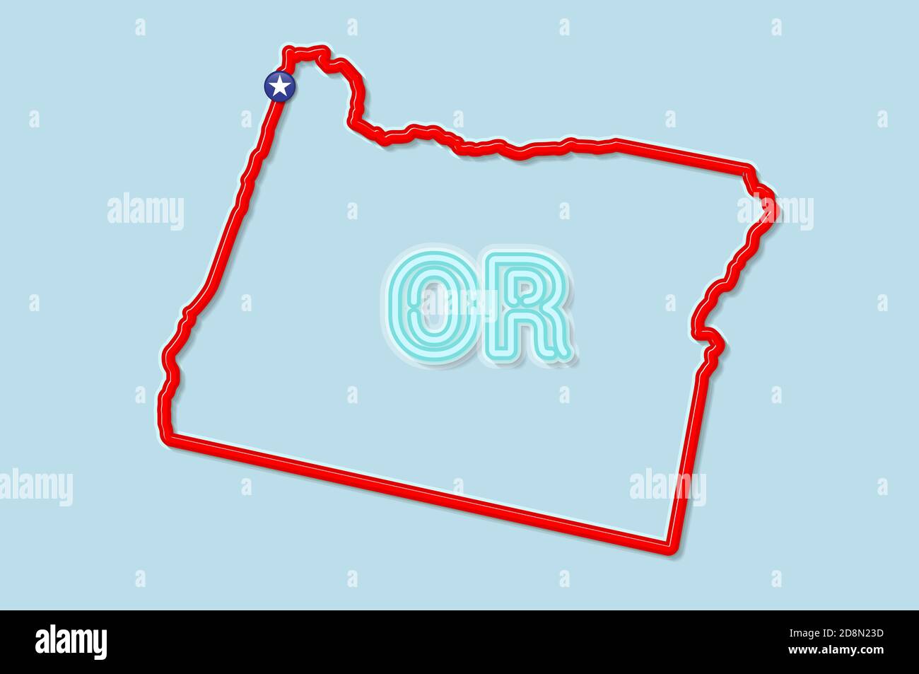 Oregon US state bold outline map. Glossy red border with soft shadow ...