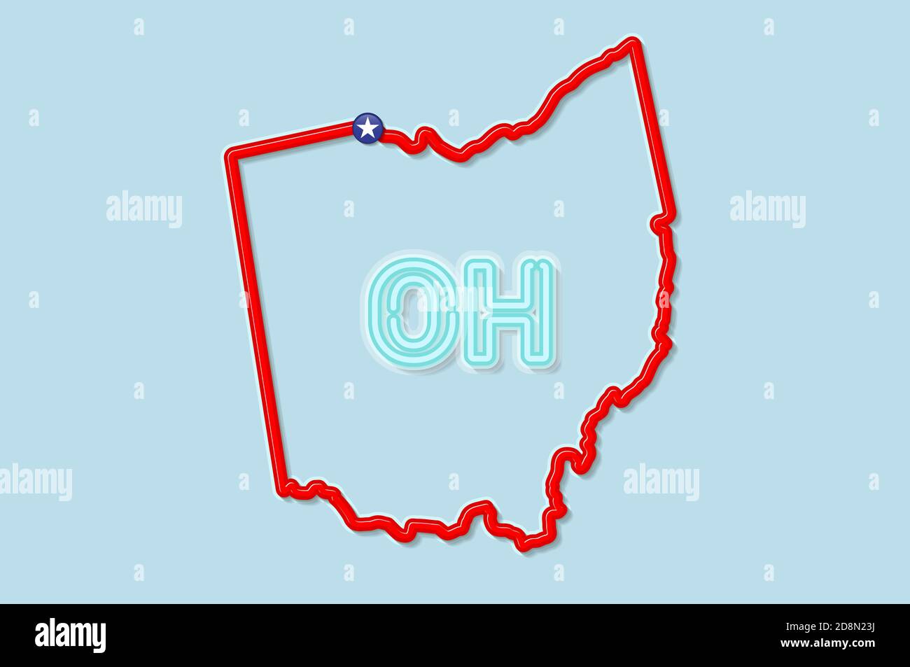 Ohio US state bold outline map. Glossy red border with soft shadow. Two ...