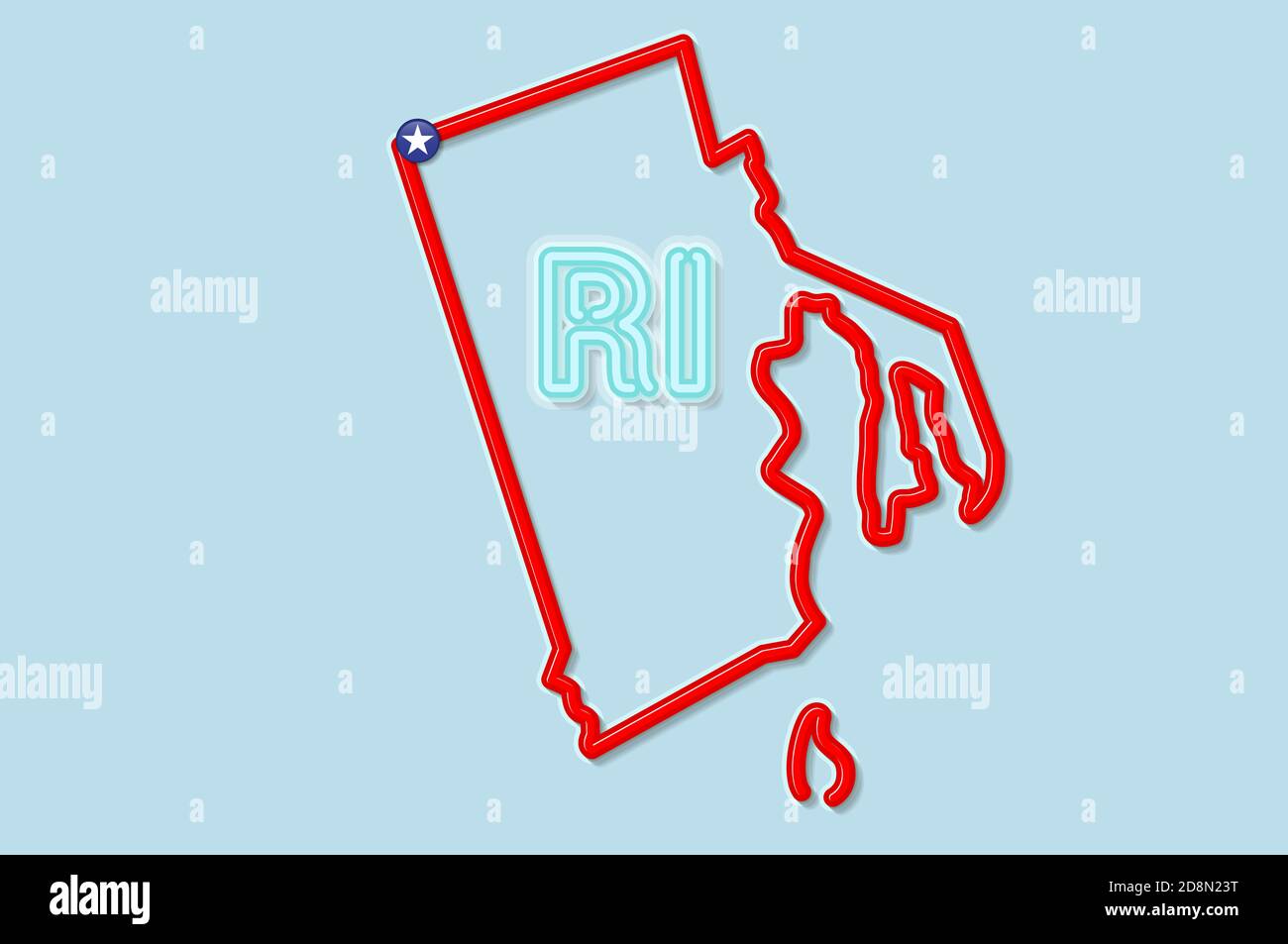 Rhode Island US state bold outline map. Glossy red border with soft ...