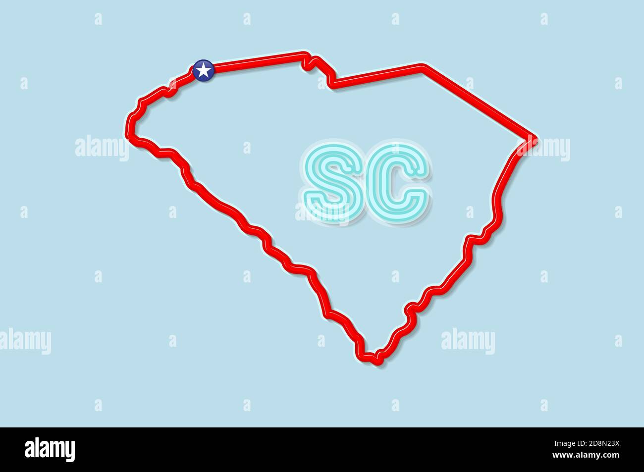 South Carolina US state bold outline map. Glossy red border with soft ...