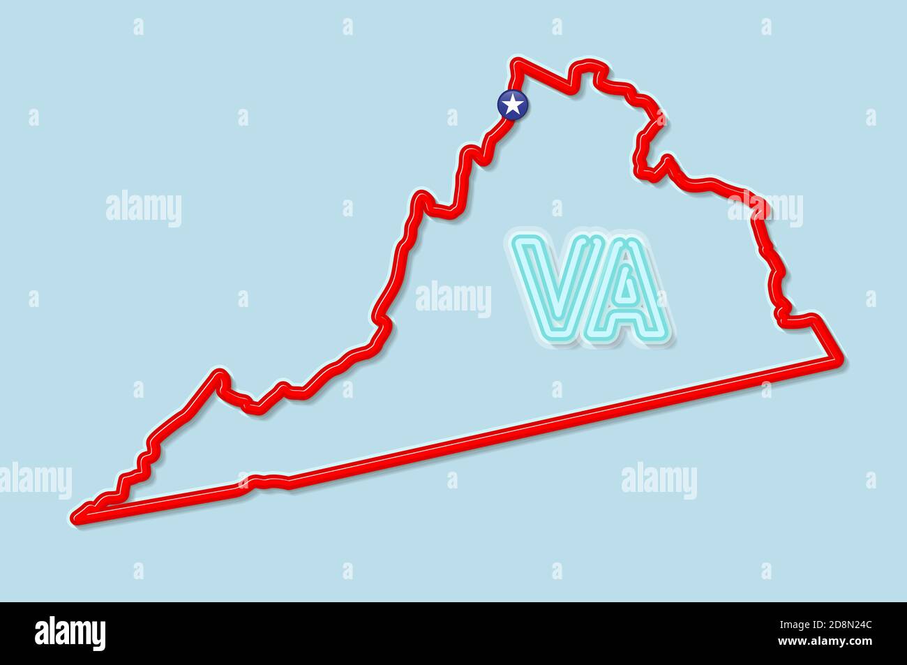 Virginia US state bold outline map. Glossy red border with soft shadow ...