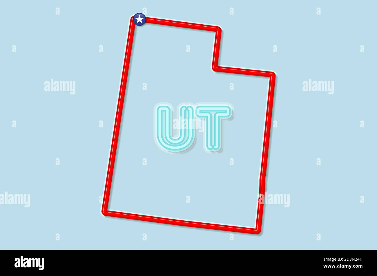 Utah US state bold outline map. Glossy red border with soft shadow. Two ...