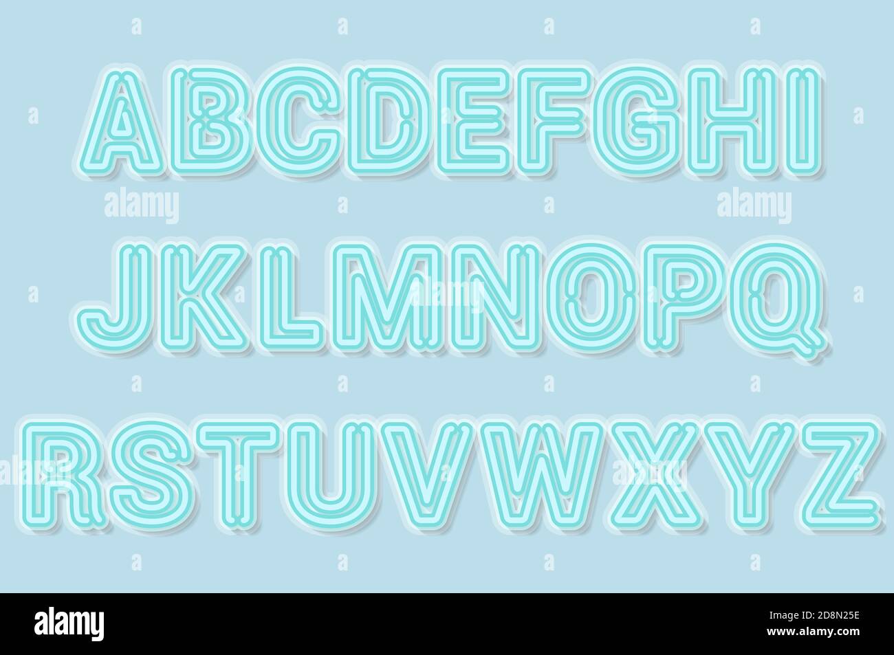 Soft blue neon letters lights off. Soft shadows. Light blue background ...