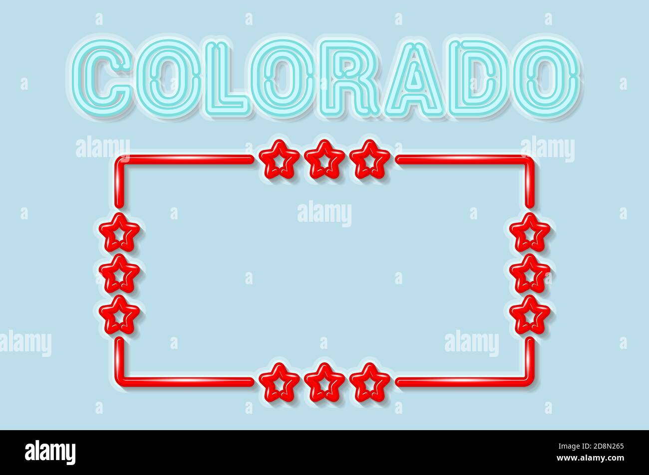 Colorado US state soft blue neon letters lights off. Glossy bold red ...