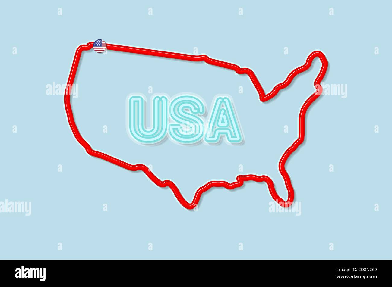 United States of America bold outline map. Glossy red border with soft ...