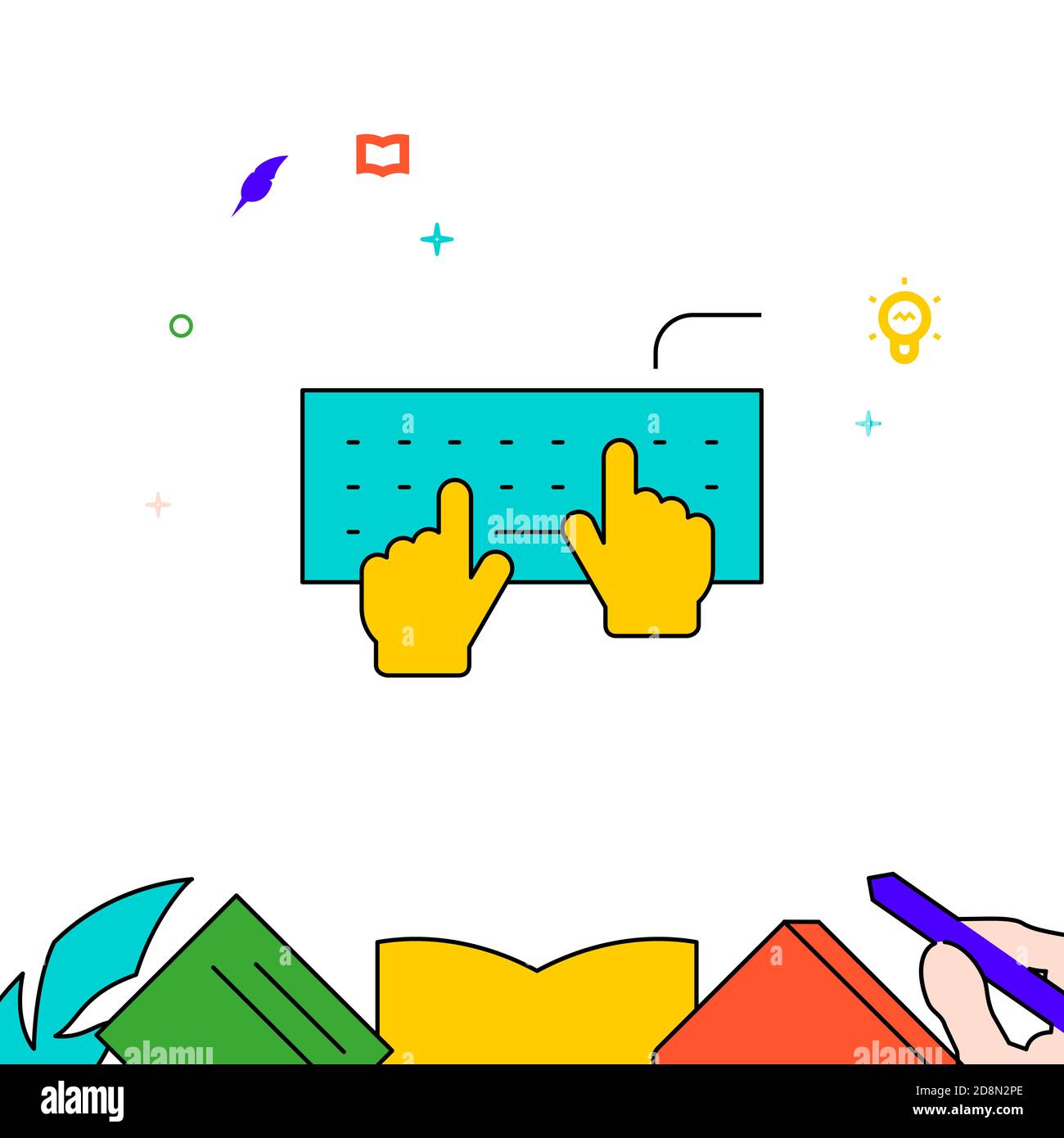 Hands typing on the keyboard filled line icon, simple illustration ...