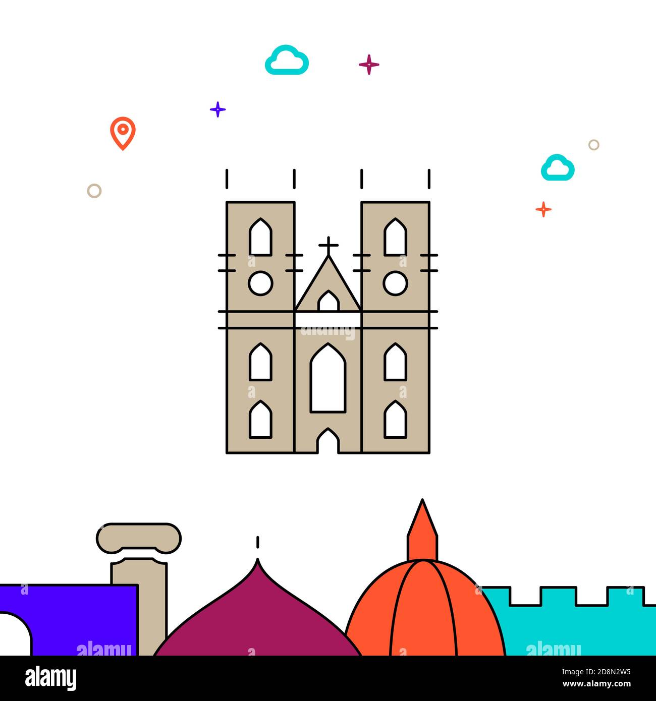 Westminster Abbey, London filled line icon, simple illustration, world ...