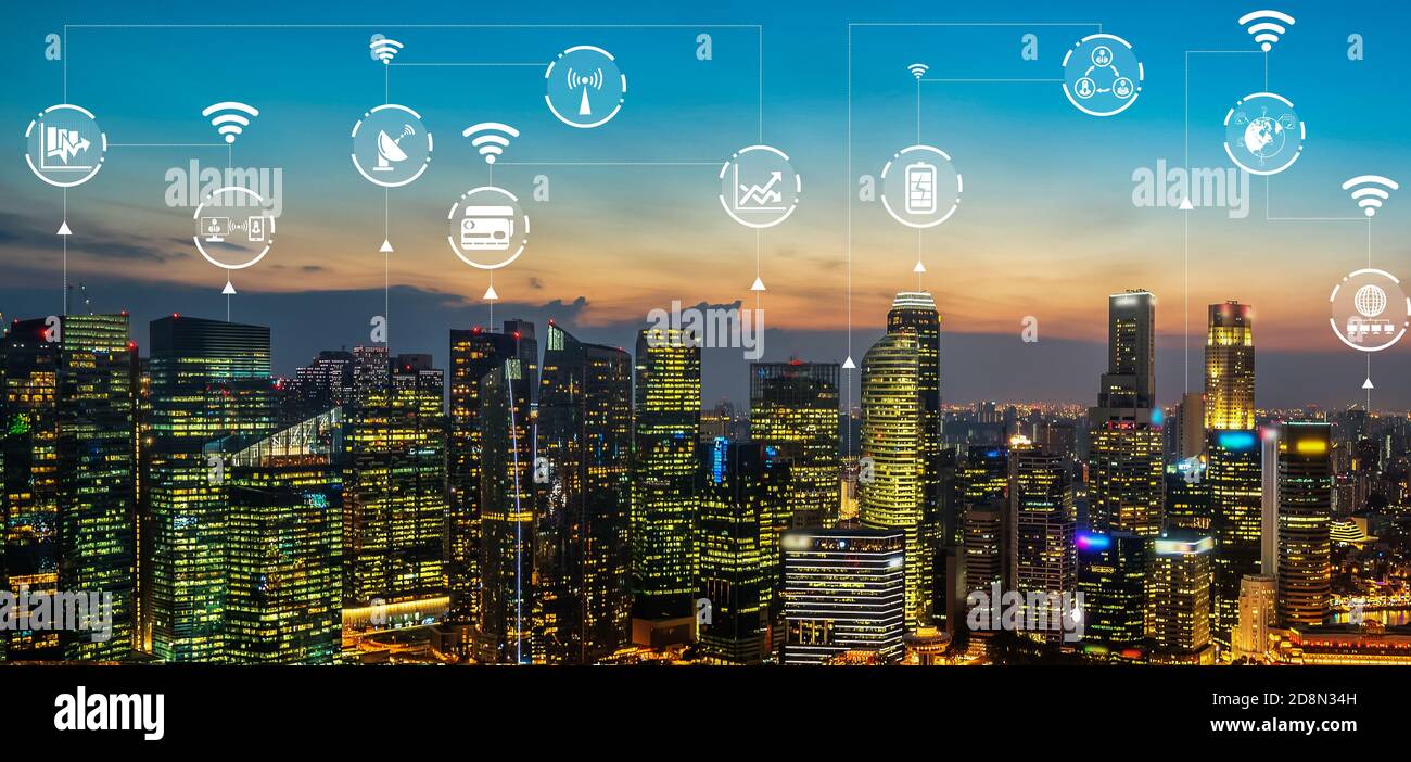 Advanced Communication And Global Internet Network Connection In Smart City Concept Of Future
