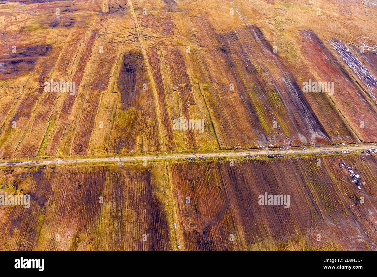Aerial view of peat cutting aerial is Donegal - Ireland Stock Photo - Alamy