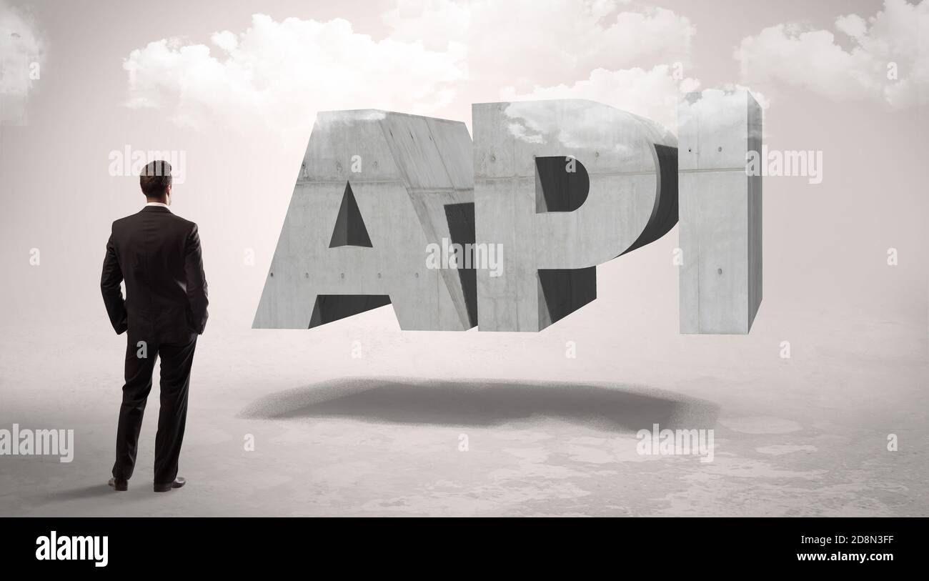 Rear view of a businessman standing in front of API abbreviation ...