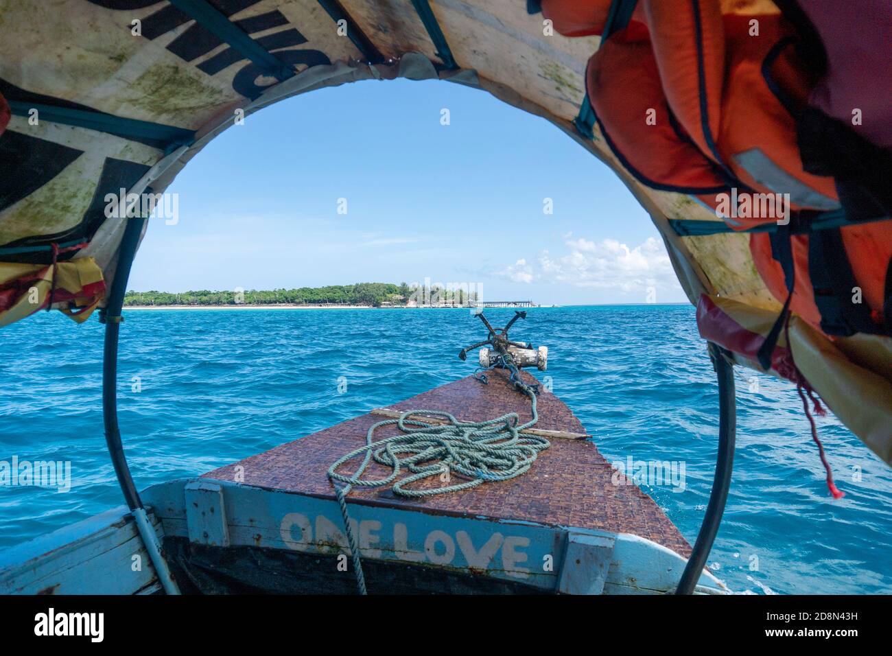 Bow side of Traditional Zanzibar Dhow boat with anchor and Rope Stock ...