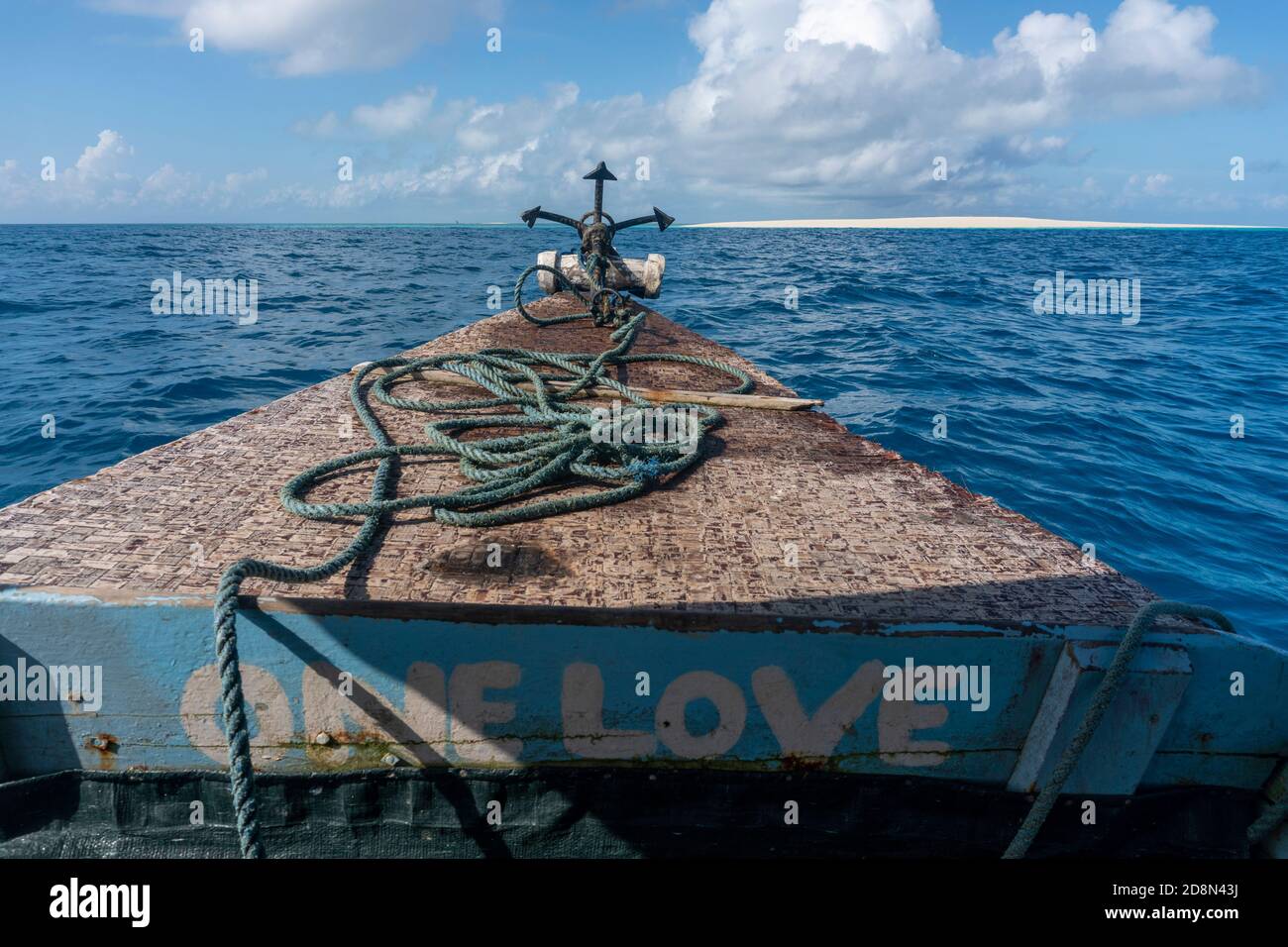 Bow side of Traditional Zanzibar Dhow boat with anchor and Rope Stock ...