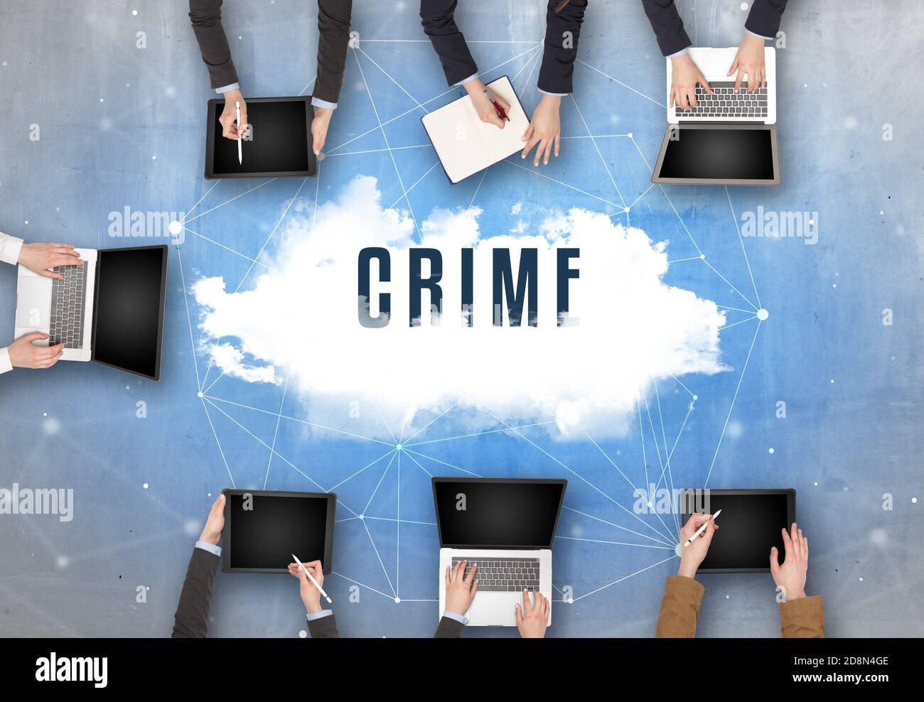 Group of people having a meeting with CRIME insciption, web security ...