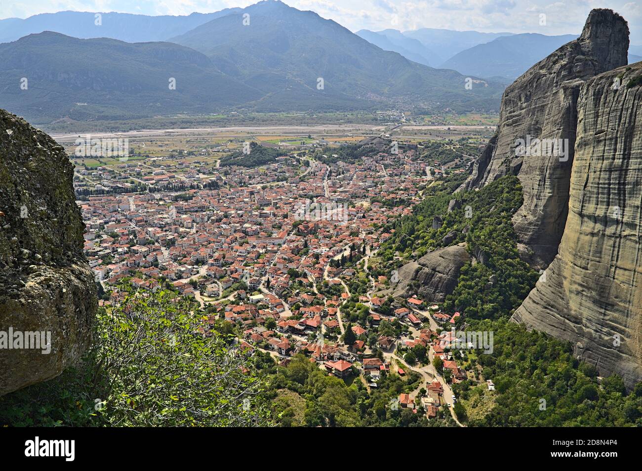 View on the city of Kalambaka at the Meteora Monasteries Stock Photo ...