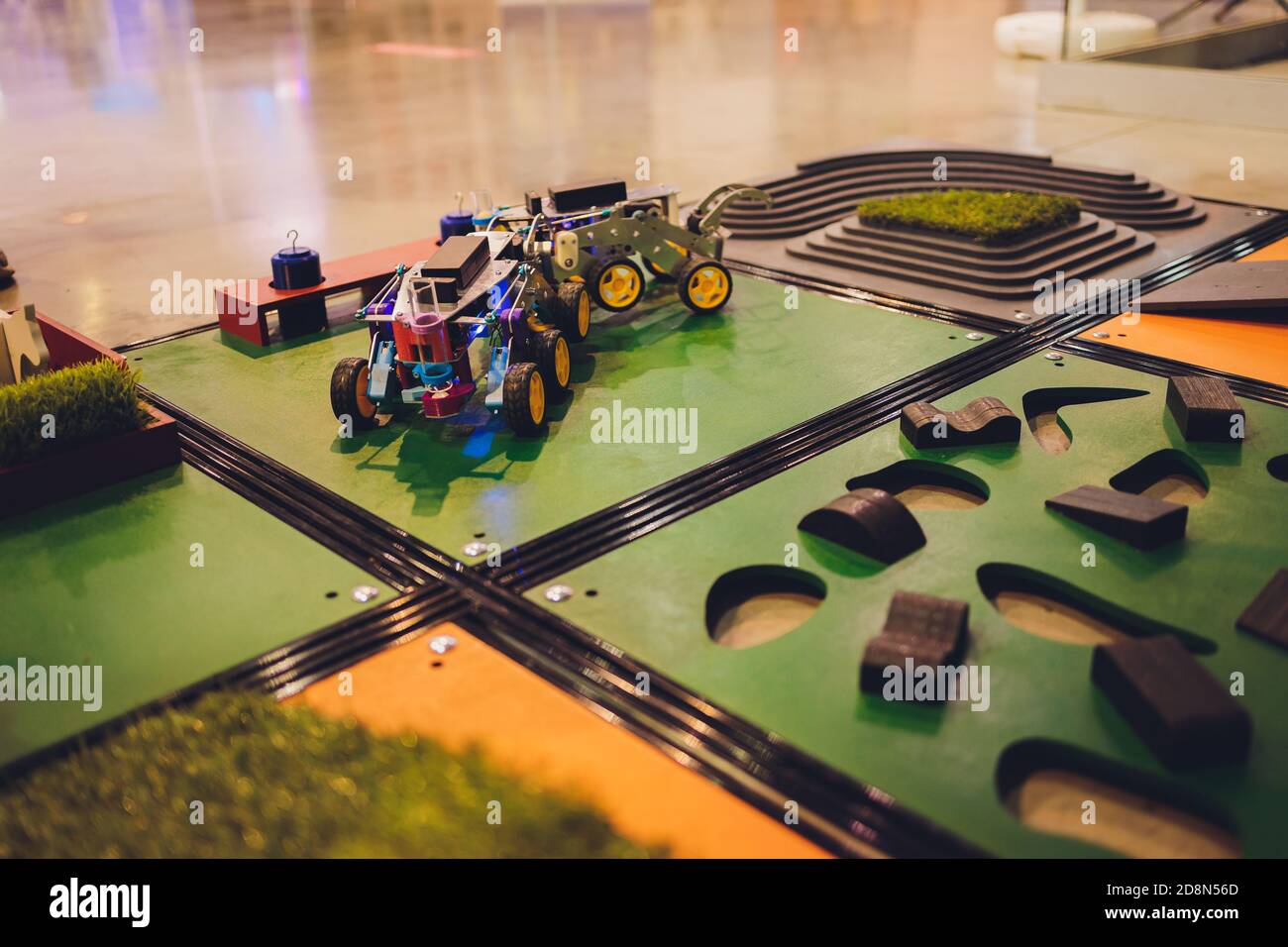 Homemade robot on wheels with eyes. Hobby robotics Stock Photo - Alamy
