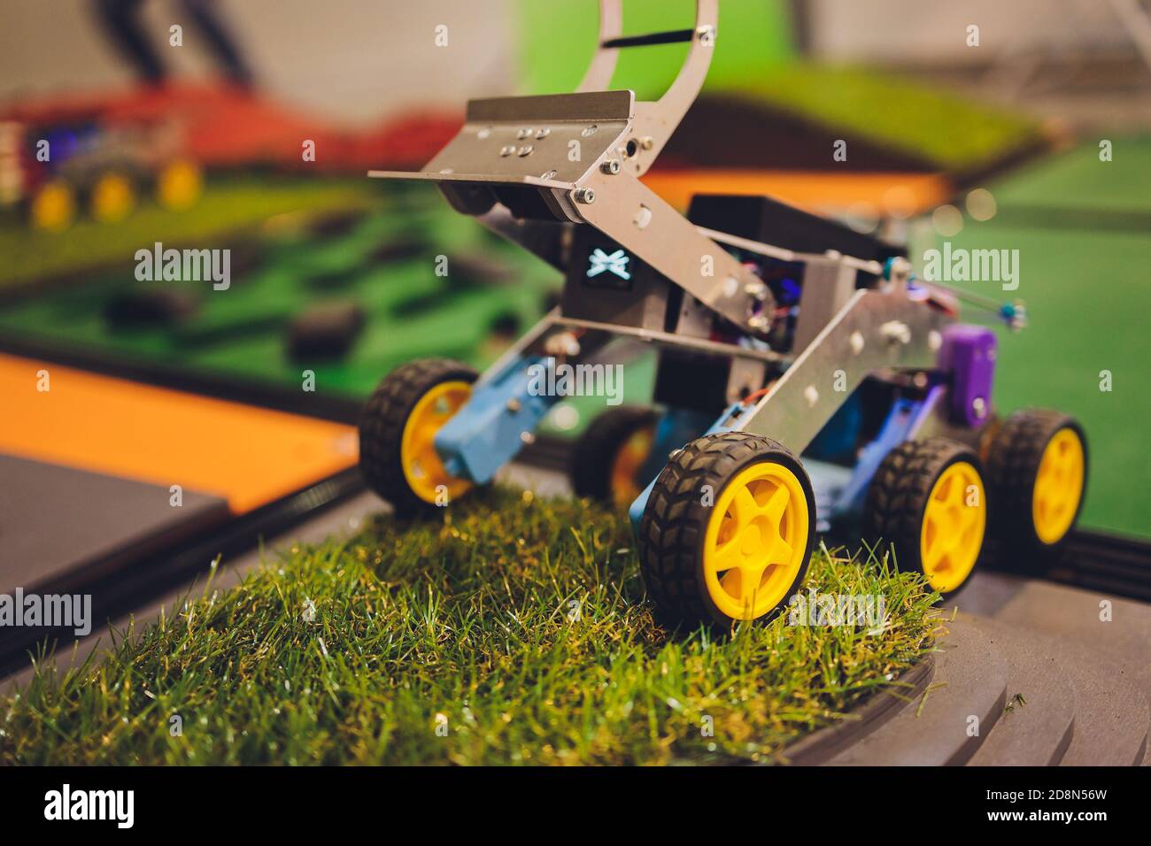 Homemade robot on wheels with eyes. Hobby robotics Stock Photo - Alamy