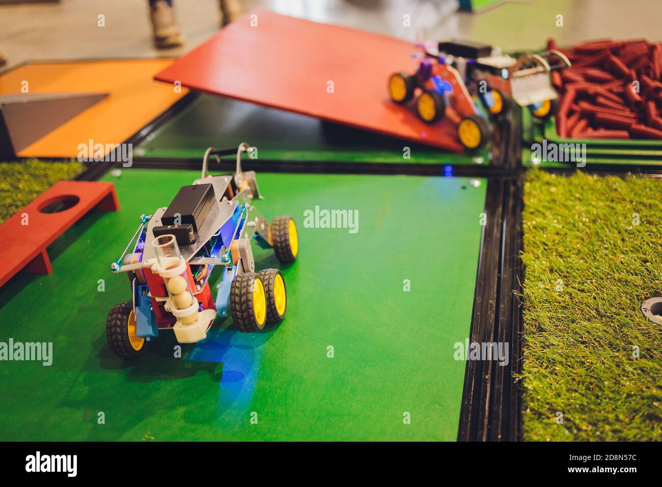 Homemade robot on wheels with eyes. Hobby robotics Stock Photo - Alamy