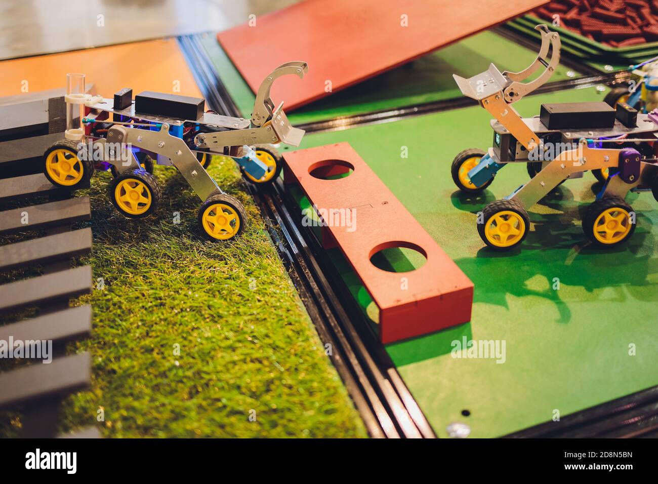 Homemade robot on wheels with eyes. Hobby robotics Stock Photo - Alamy