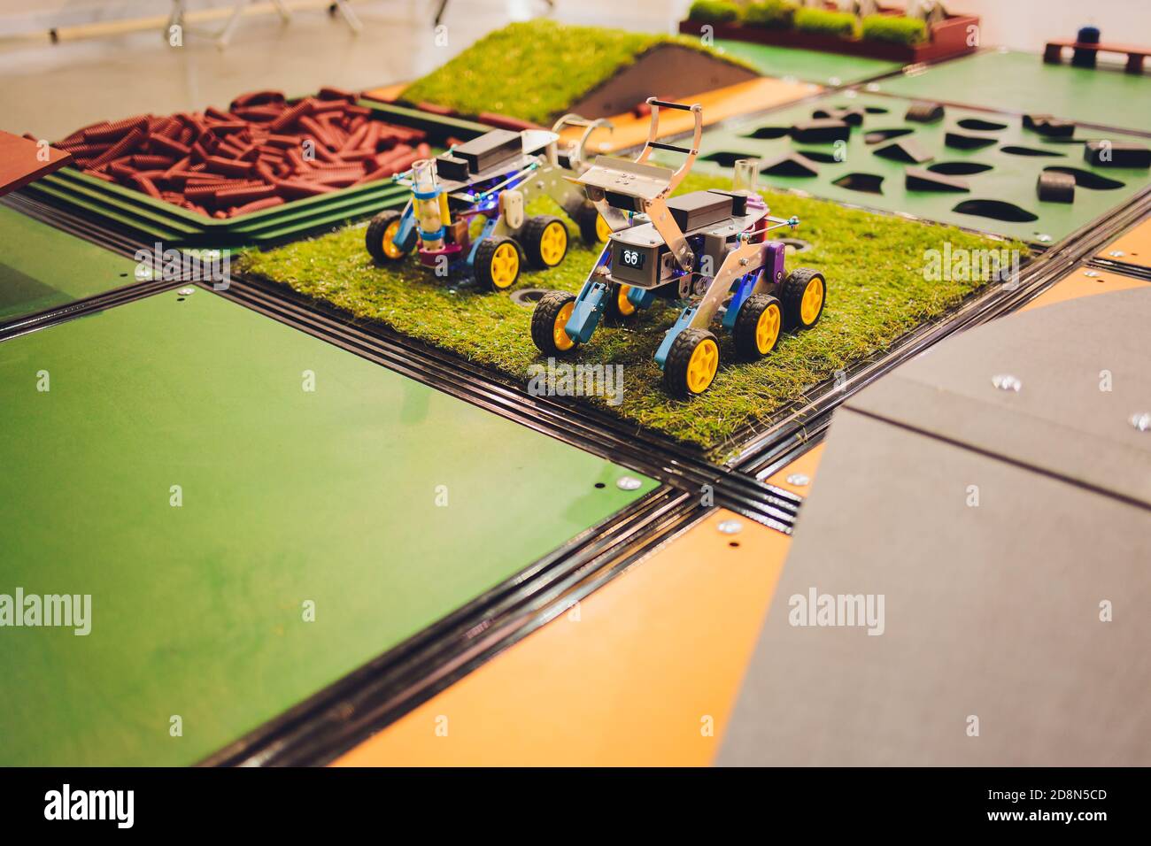 Homemade robot on wheels with eyes. Hobby robotics Stock Photo - Alamy