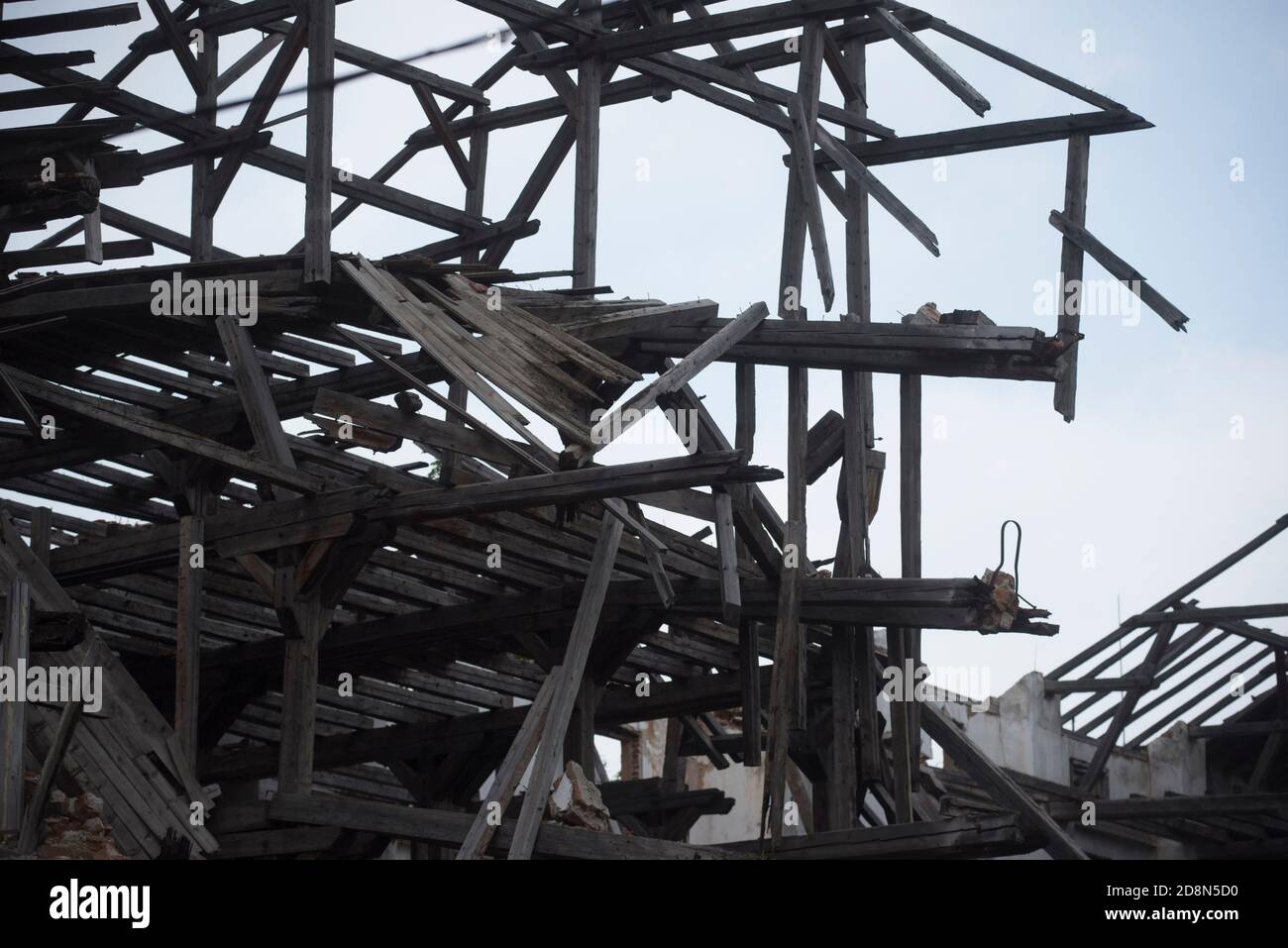 decay and structural damage in building, abandoned house in rural area ...