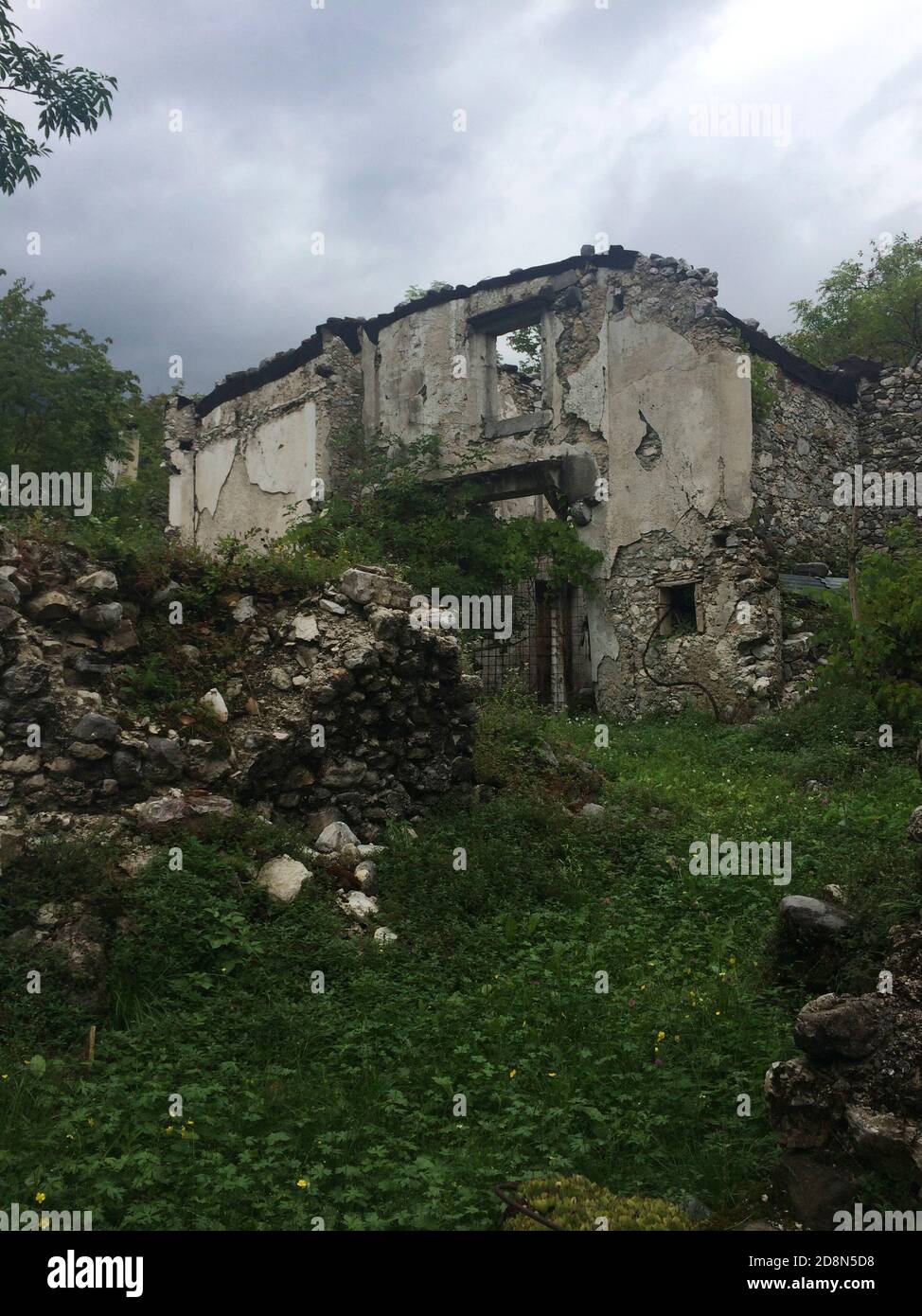 decay and structural damage in building, abandoned house in rural area ...