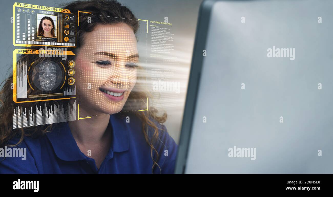 Facial recognition technology scan and detect people face for identification . Future concept ...