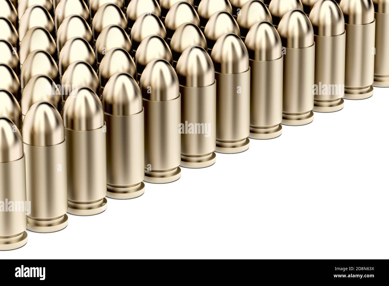 Multiple rows with pistol bullets on white background Stock Photo - Alamy