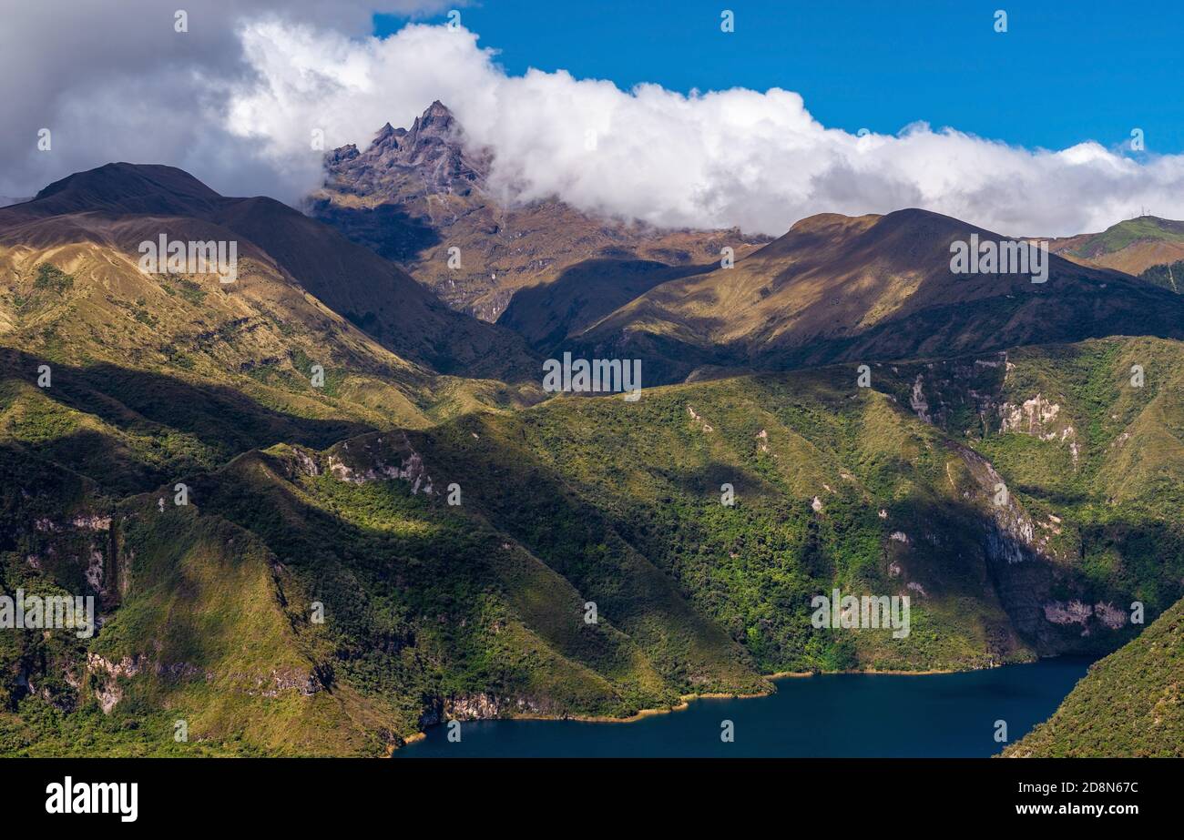 Dramatic landscape of the Cotacachi volcano Andes mountain peak with ...