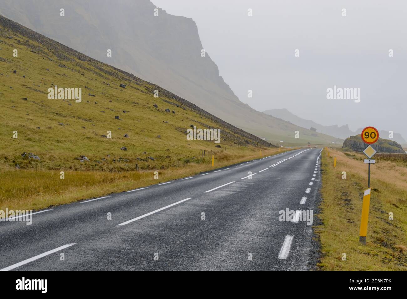 Shot of a traffic sign on the famous ring road of Iceland Stock Photo ...