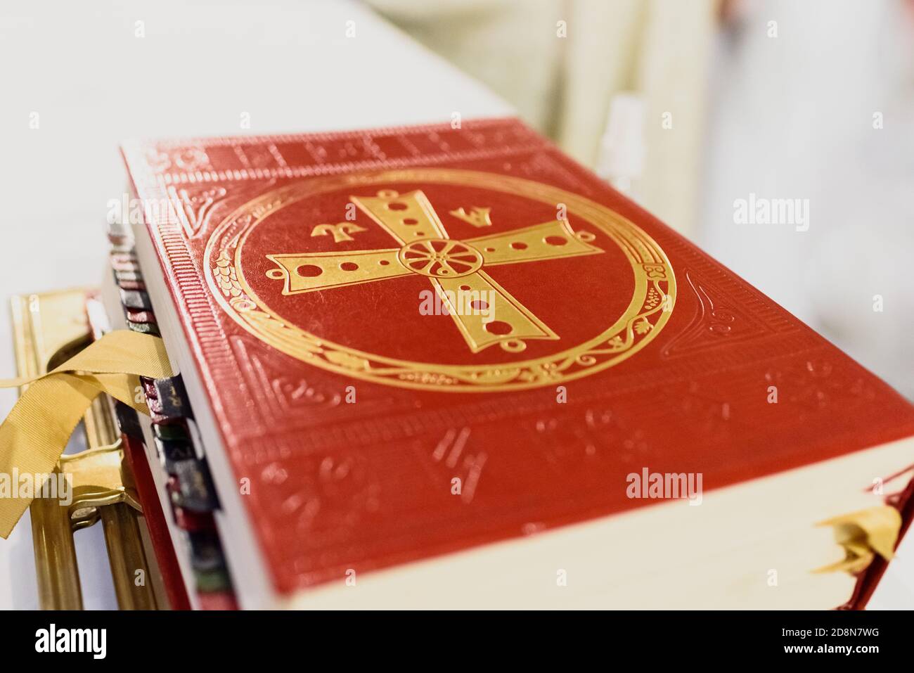 Top of a Catholic bible isolated on a fuzzy white background Stock ...