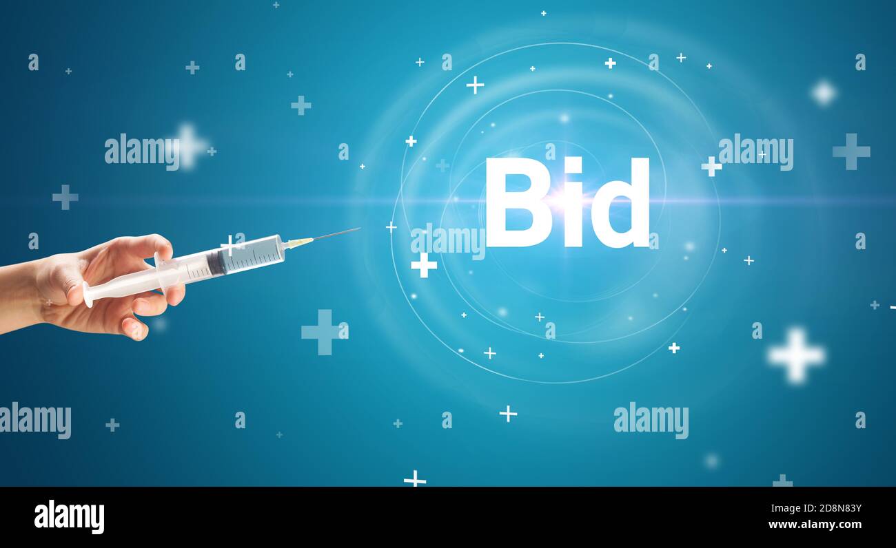 Syringe needle with virus vaccine and Bid abbreviation, antidote ...