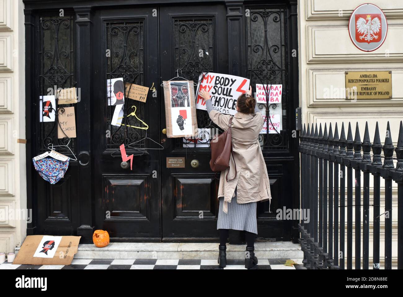 Polish Embassy, Portland Place, London, UK. 31st Oct 2020. Continuing ...