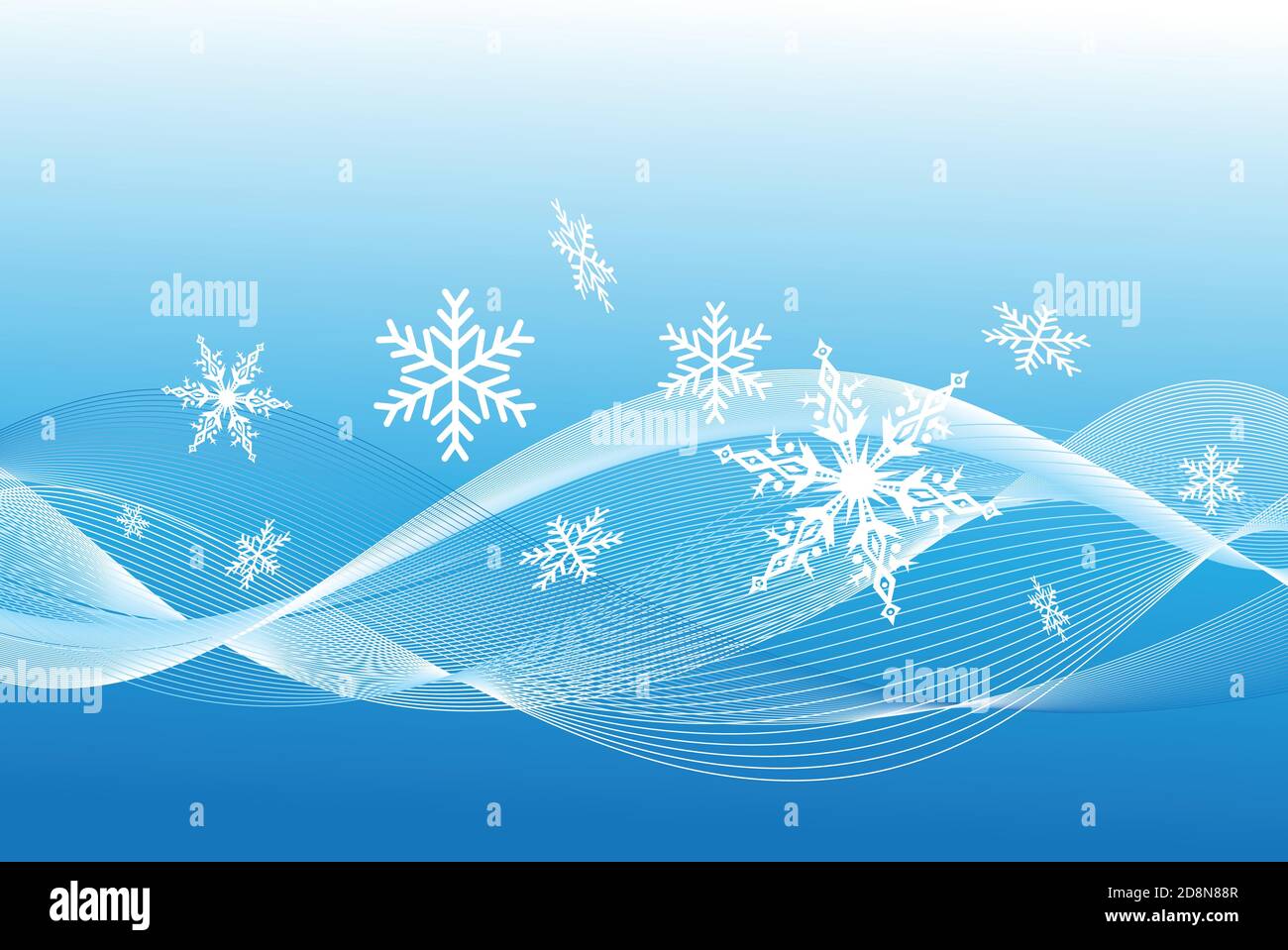 Winter bright vector background with snowflakes on a blue background ...