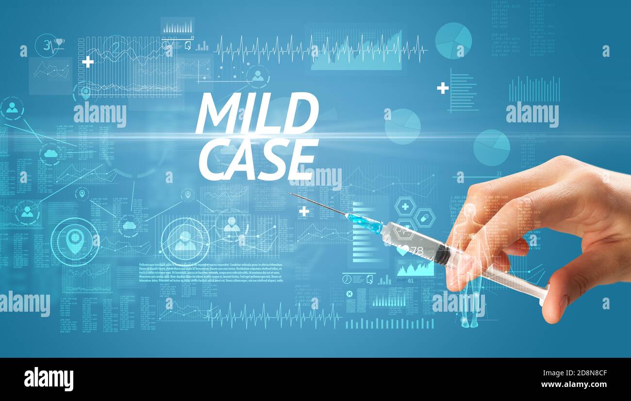 Syringe needle with virus vaccine and MILD CASE inscription, antidote concept Stock Photo - Alamy