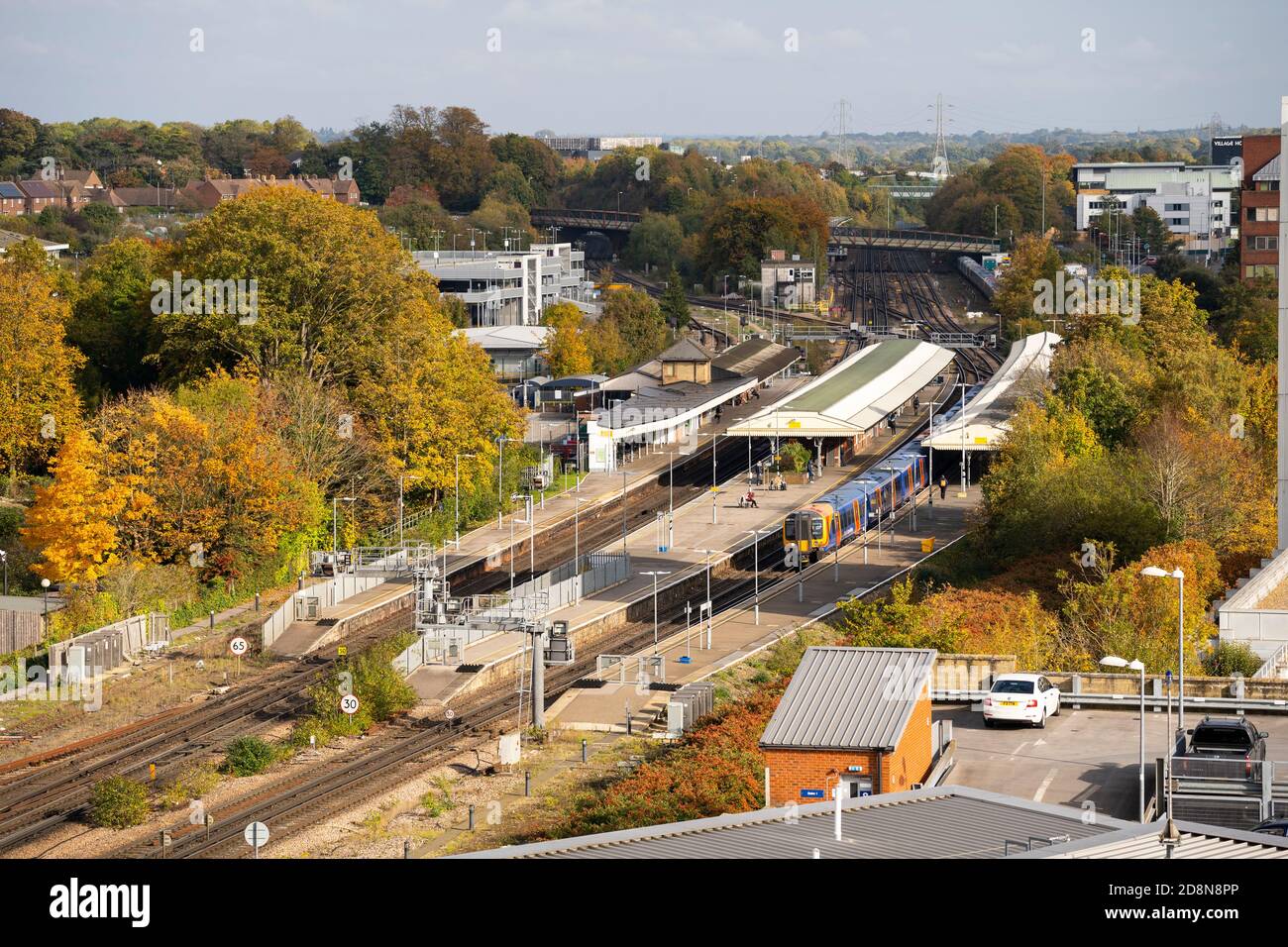 Aerial view during a sunny autumn day looking down on Basingstoke ...