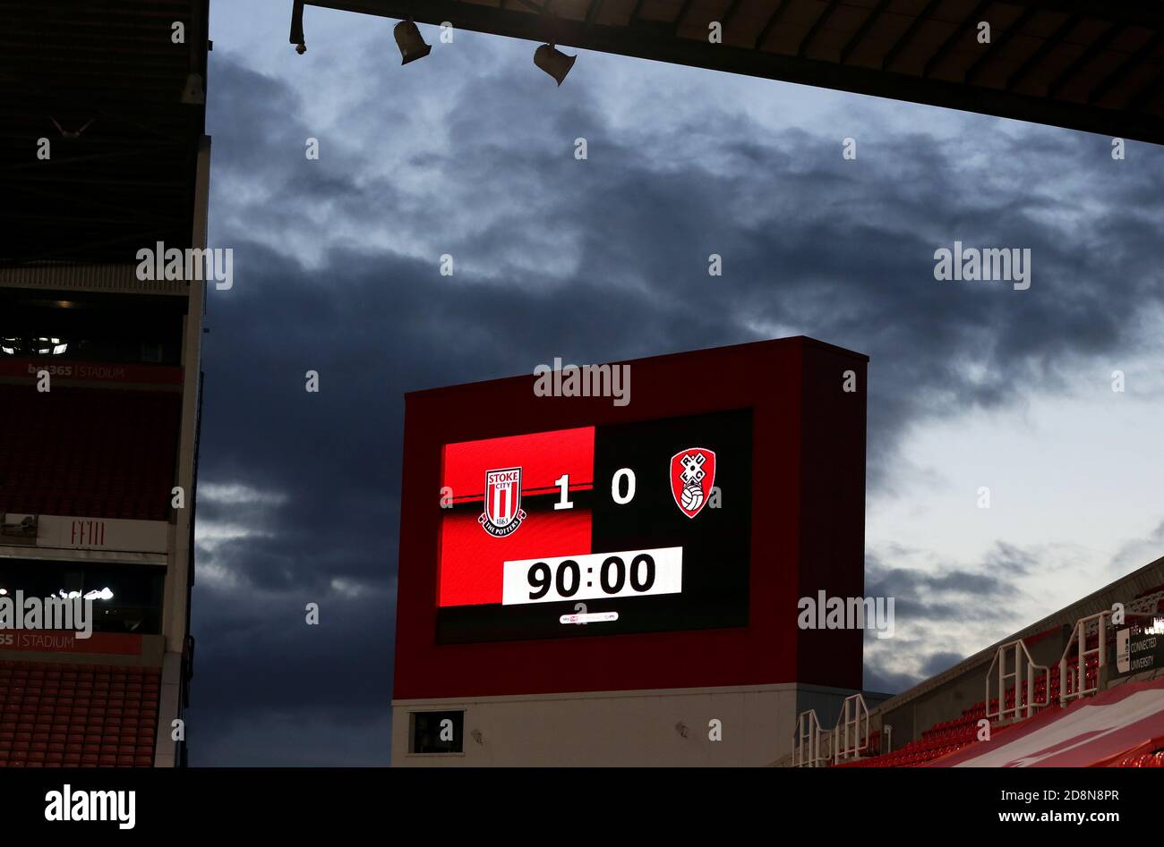 A general view of the scoreboard at full time of the Sky Bet ...
