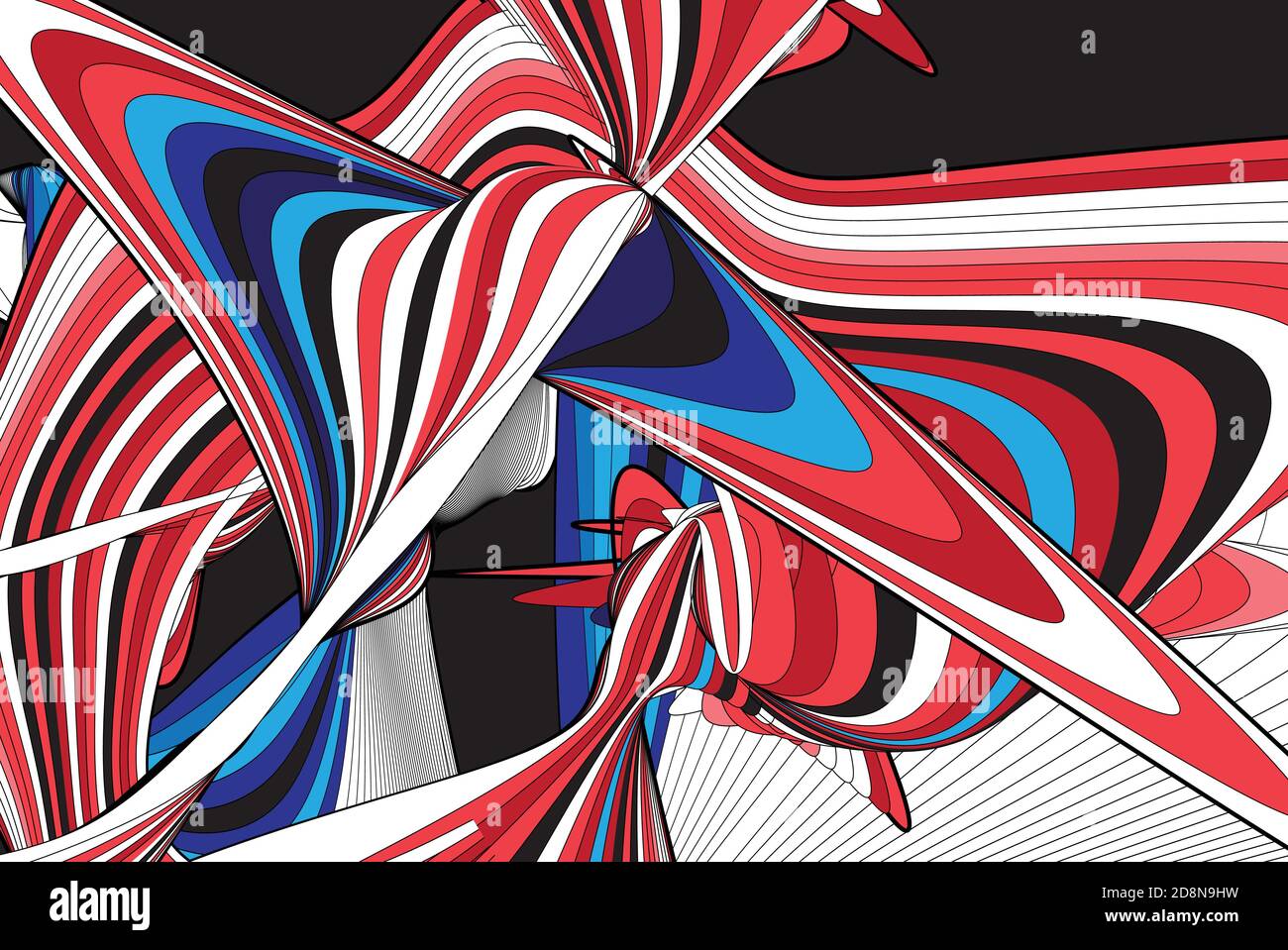Abstract linear vector background with waves and stripes on dark ...