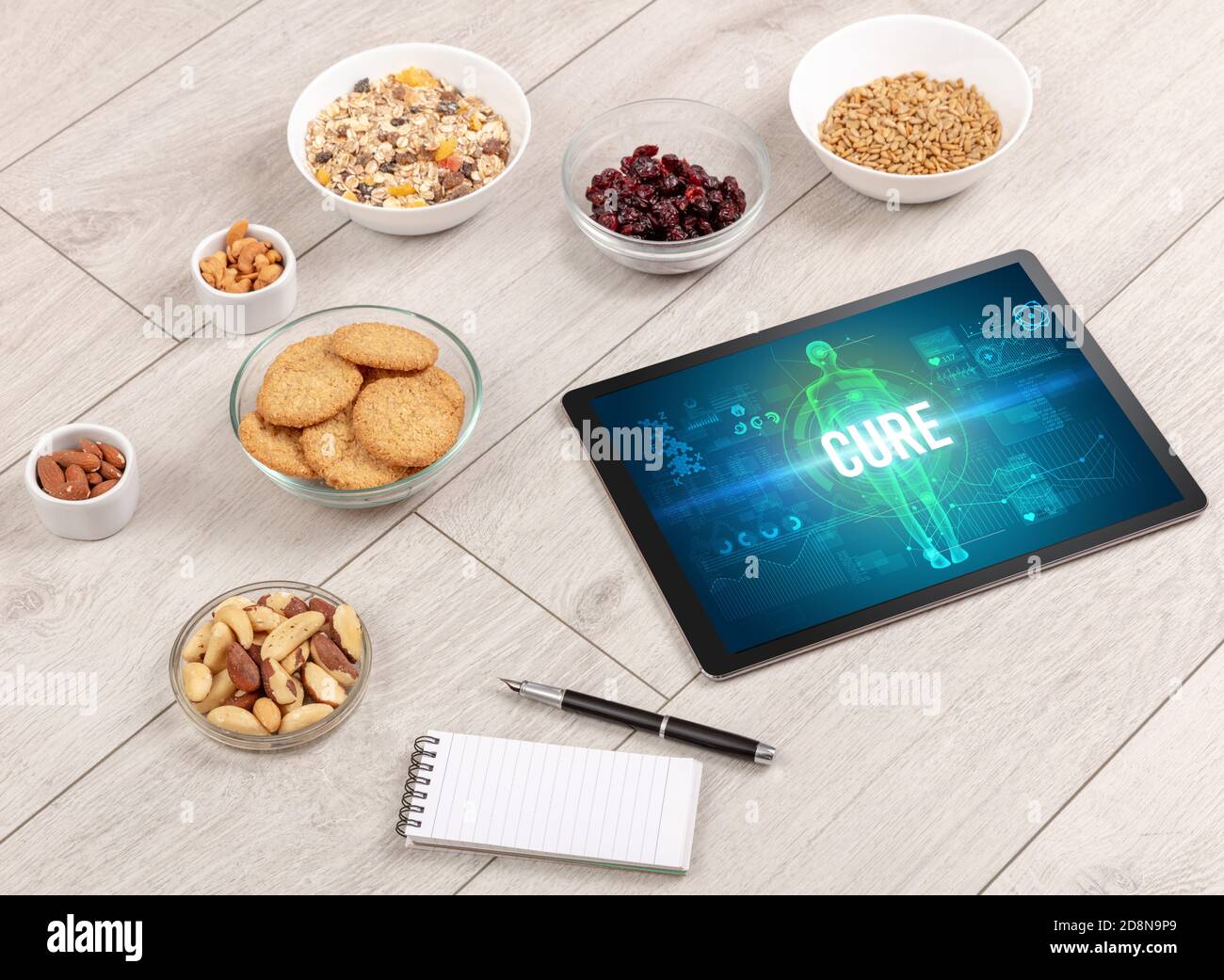 CURE concept in tablet with fruits, top view Stock Photo - Alamy