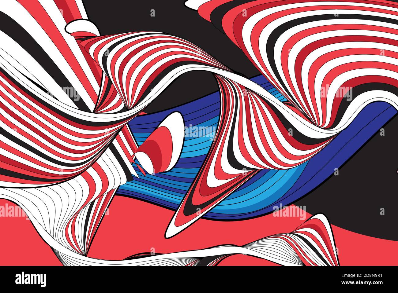 Abstract linear vector background with waves and stripes on dark ...