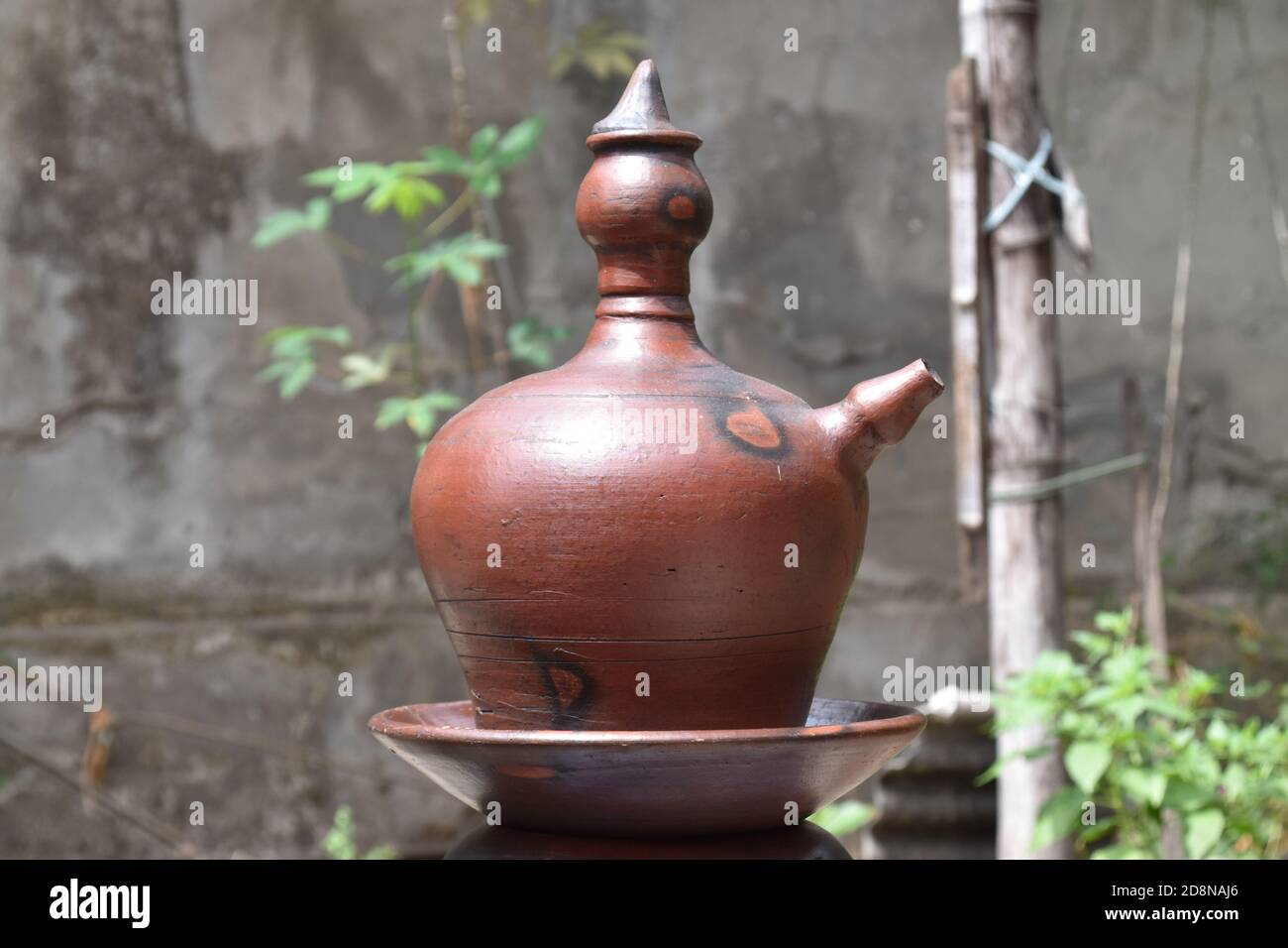 side view of a jug from clay, a beverage container from Indonesia Stock ...