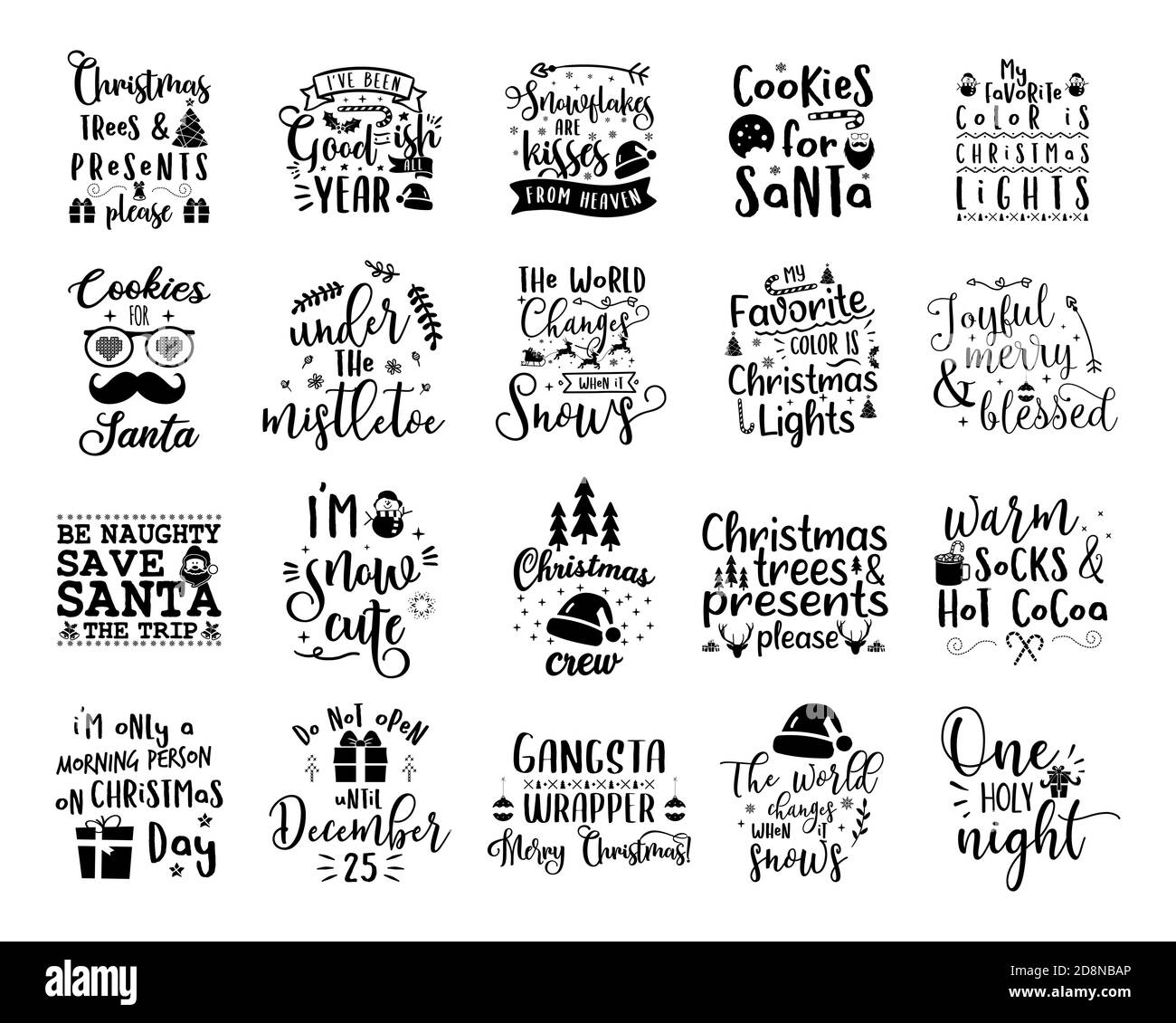 Christmas lettering quotes set. Silhouette calligraphy designs for xmas ...