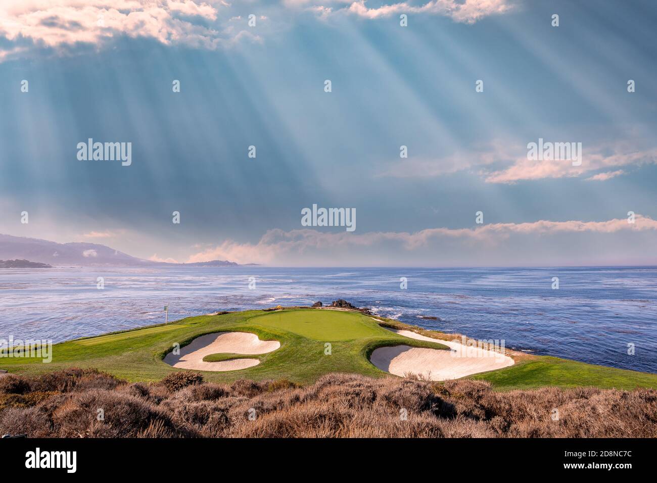 A view of Pebble Beach golf course, Hole 7, Monterey, California, USA ...