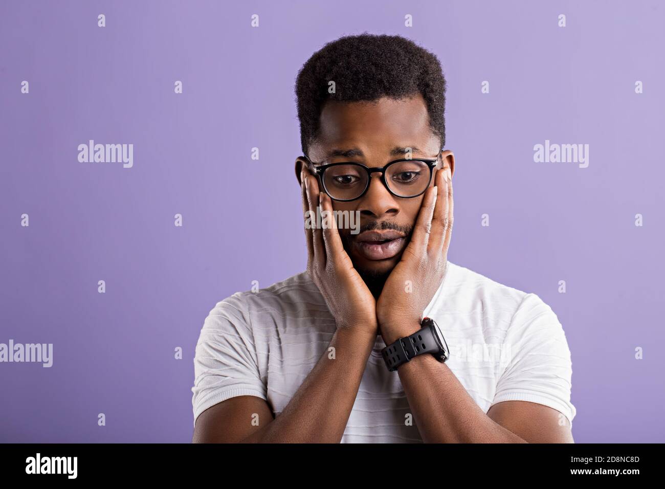 Man wearing white tshirt glasses hi-res stock photography and images ...