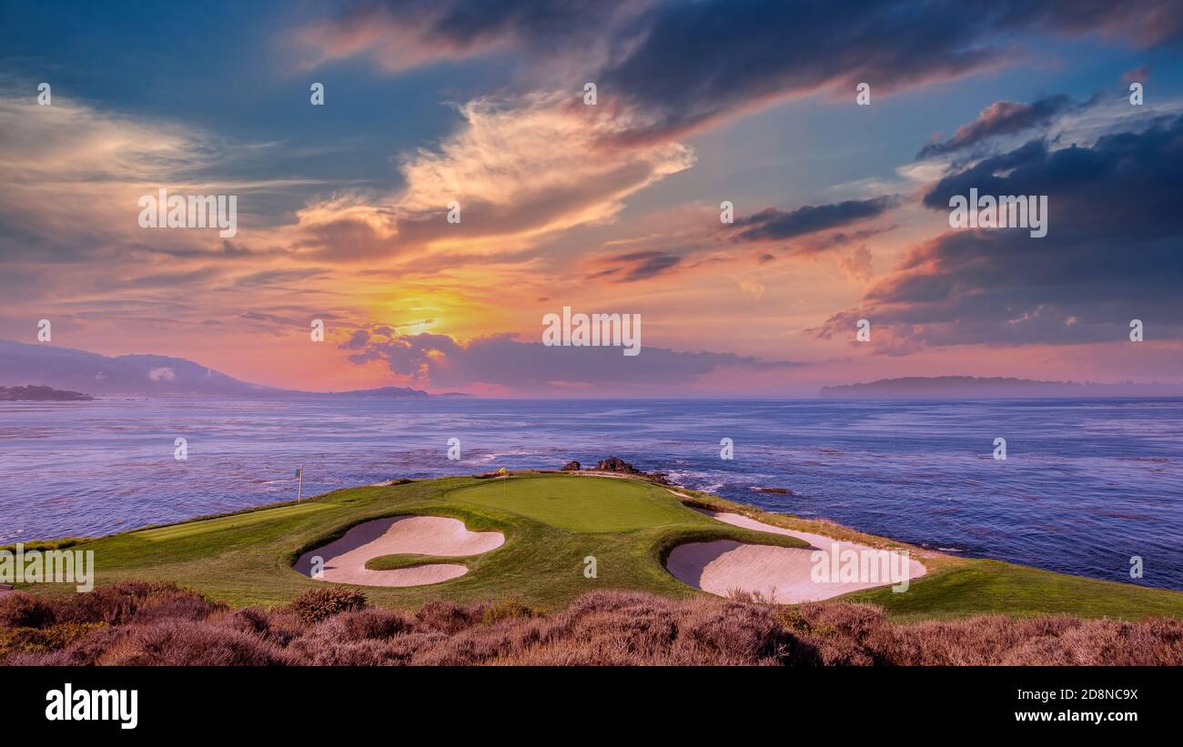 A view of Pebble Beach golf course, Hole 7, Monterey, California, USA ...
