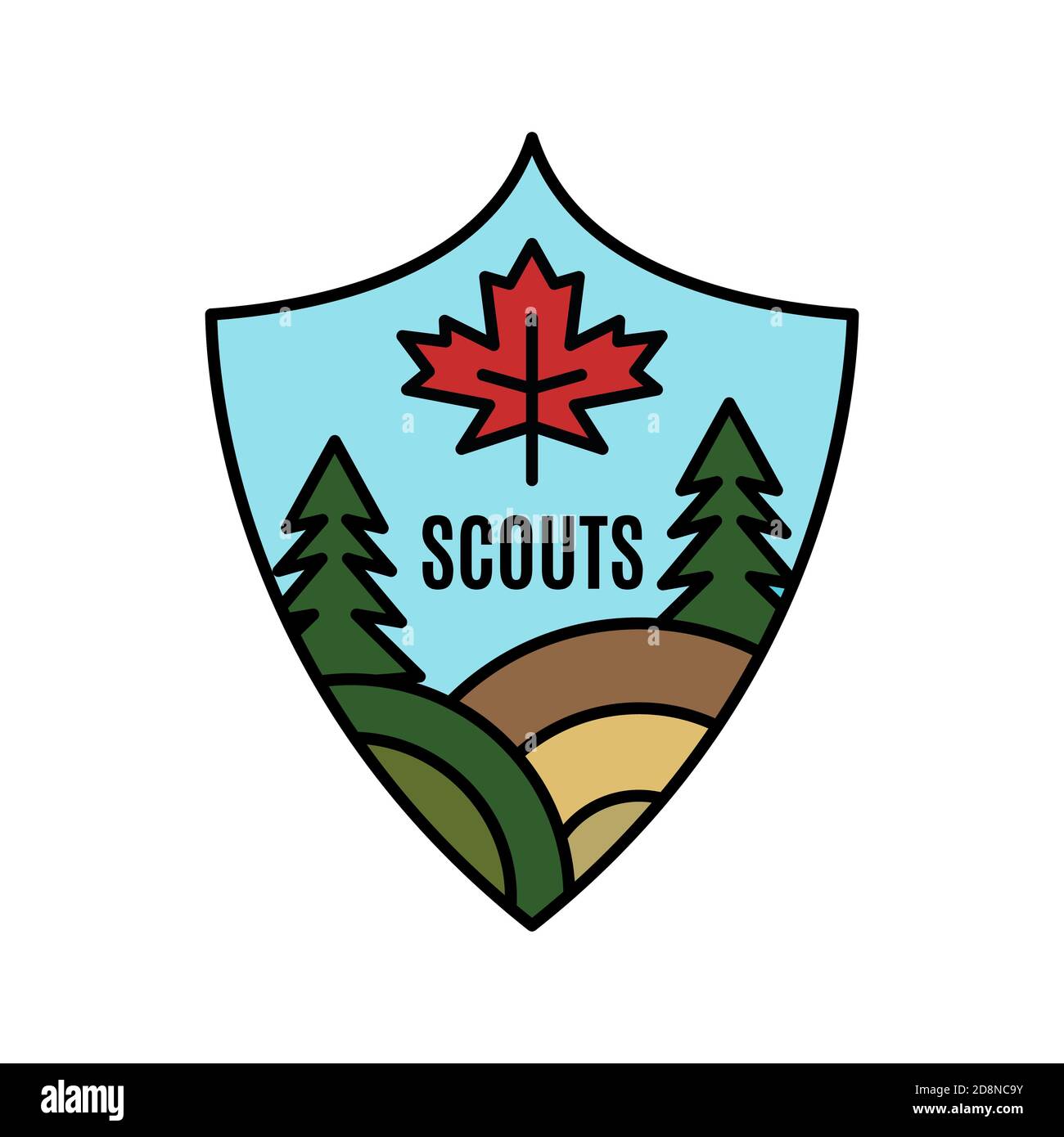 Vintage scouts logo emblem template, adventure badge design with trees ...