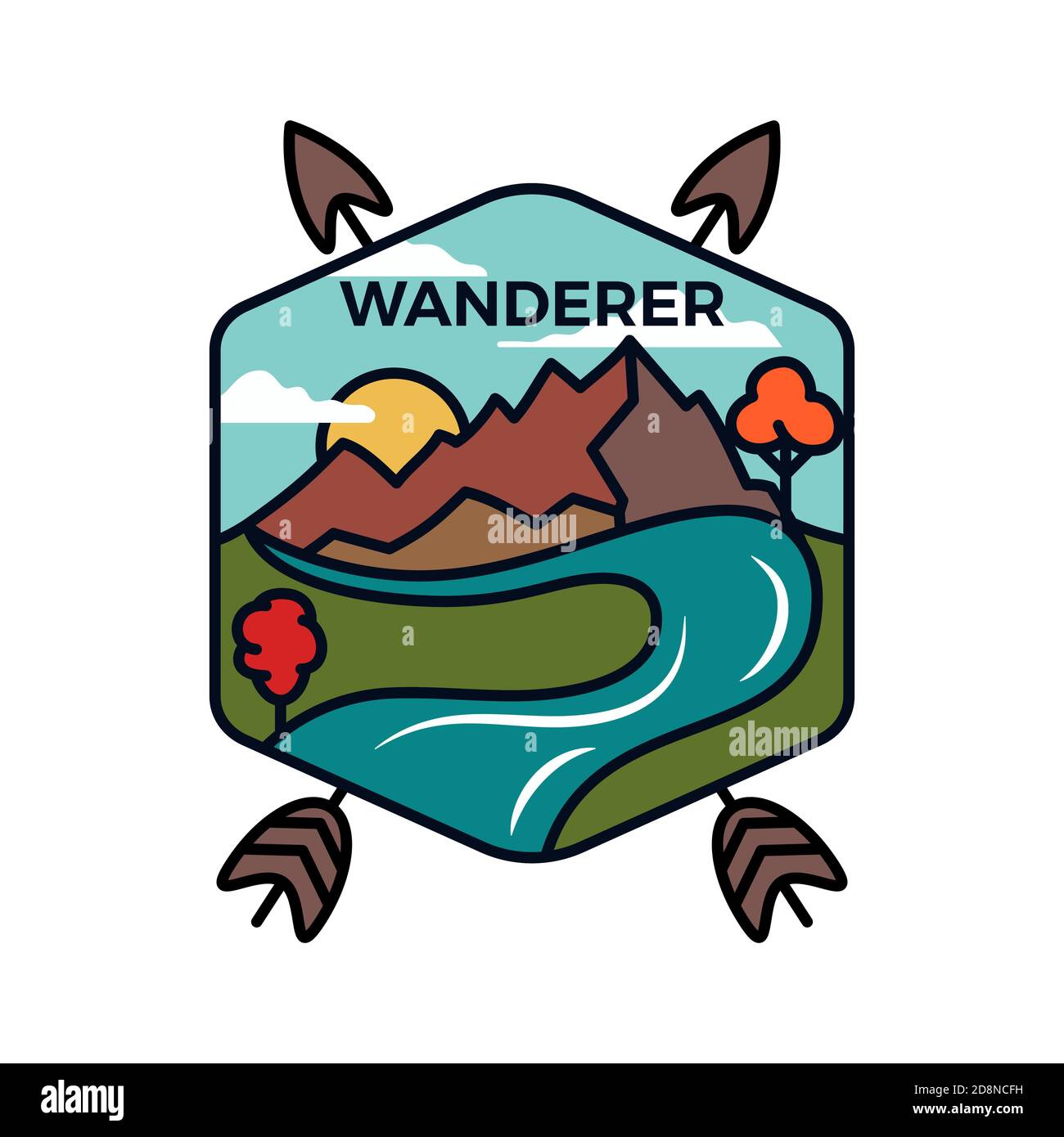 Vintage wanderer logo emblem template, adventure badge design with ...
