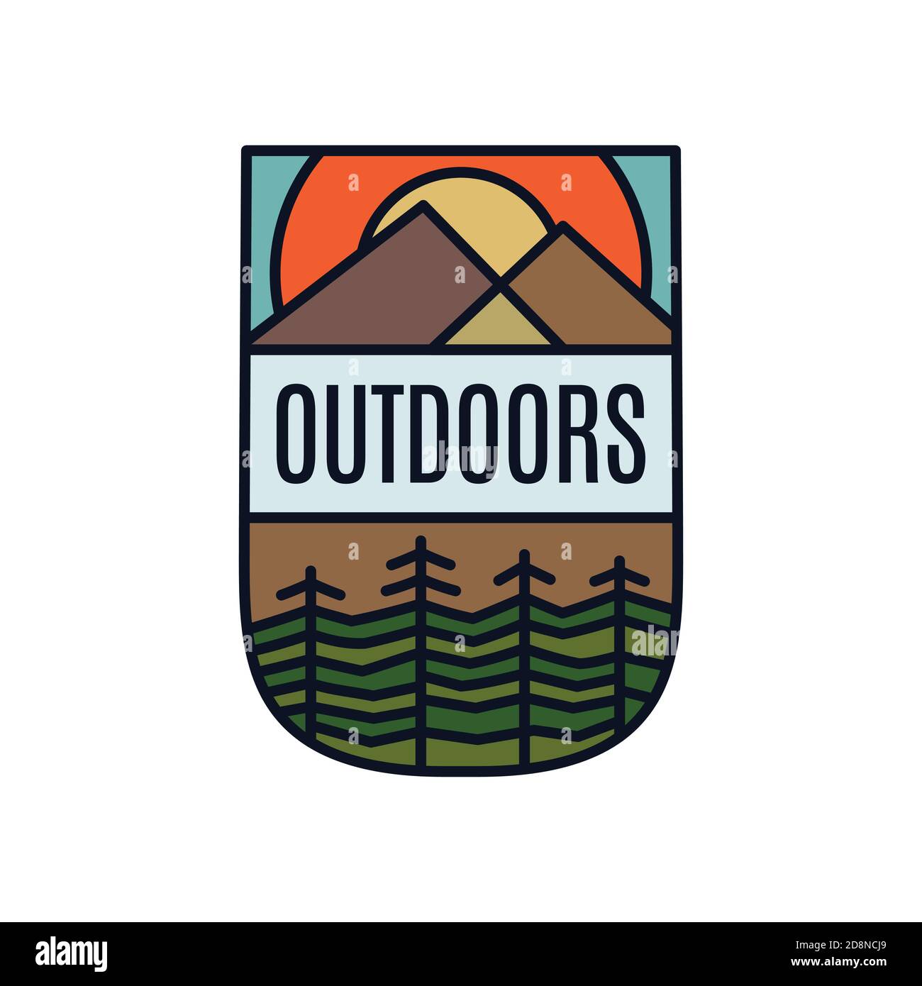 Outdoor logo emblem template, adventure label design with trees ...