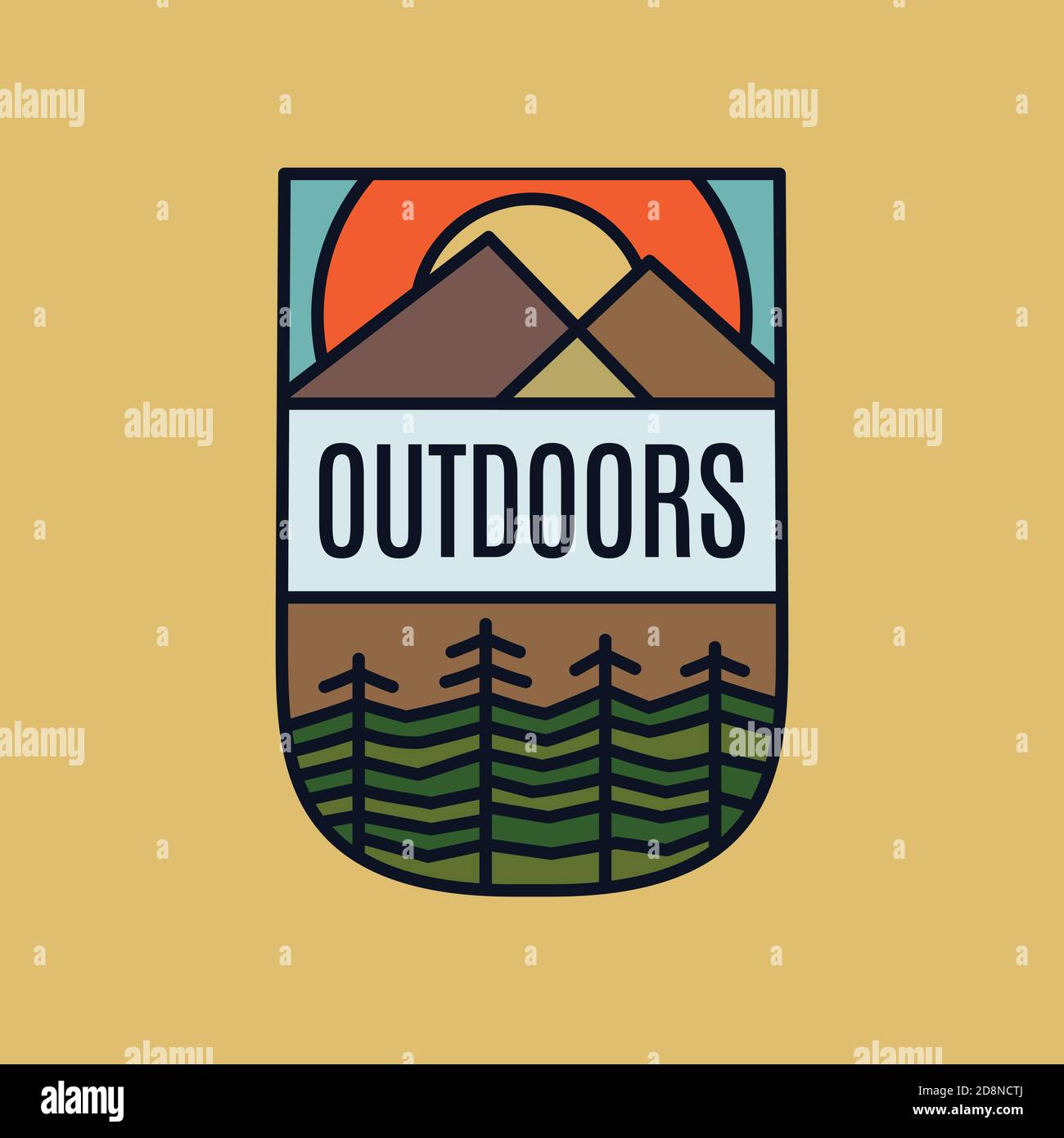 Outdoor logo emblem template, adventure label design with trees ...
