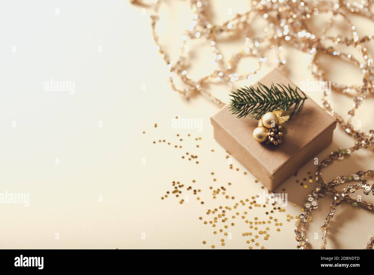 Brown gift box. Christmas present with Christmas tree. copy space Stock ...