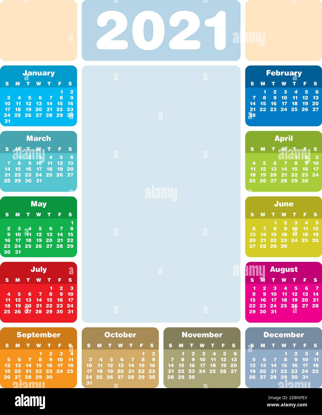 Colorful Calendar for Year 2021, in vector format Stock Vector Image ...